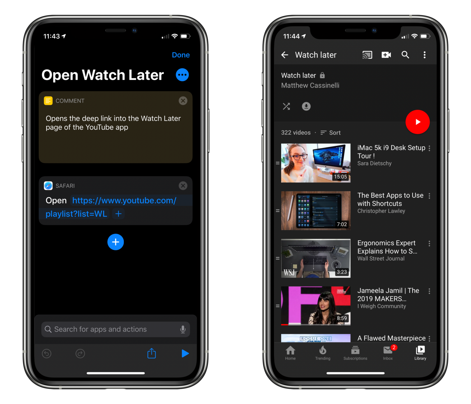 Opening directly into Watch Later on YouTube with a Siri Shortcut ...