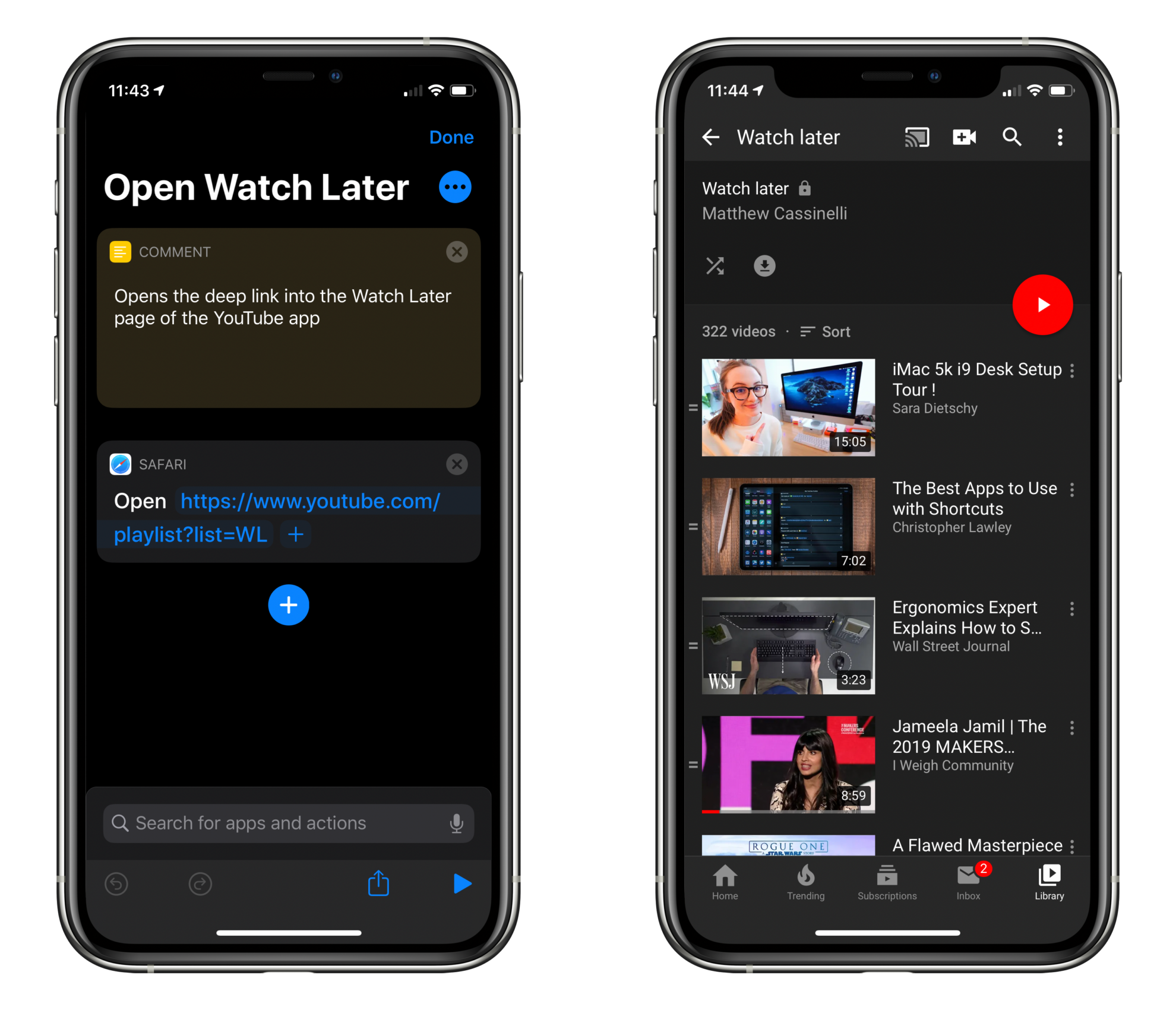 Opening directly into Watch Later on YouTube with a Siri Shortcut ...