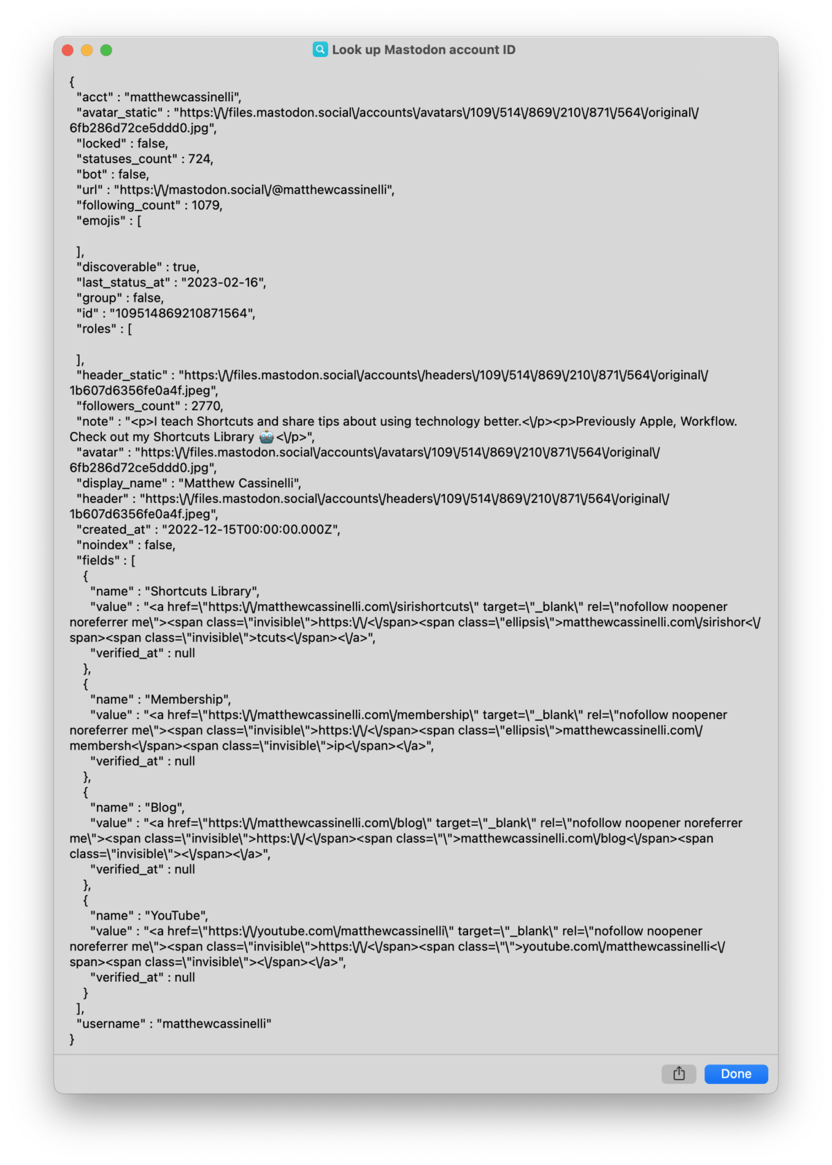 How to look up a Mastodon account’s ID using Shortcuts – Matthew Cassinelli