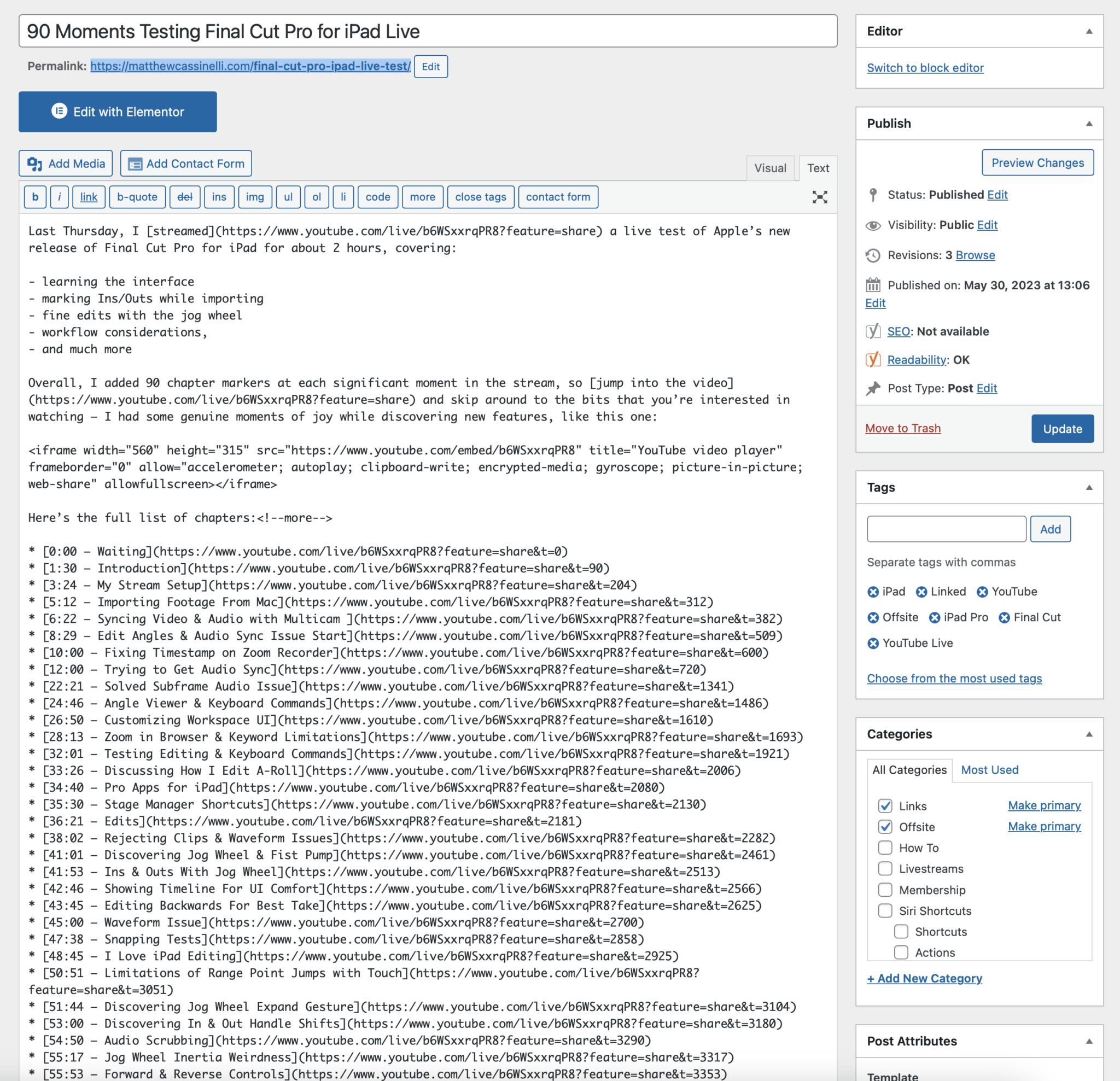 How to quickly link all your YouTube chapter markers using Shortcuts – Matthew Cassinelli